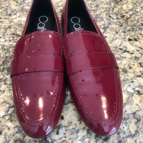 Calvin Klein | Shoes | Calvin Klein Red Patent Leather Loafers 75 ...
